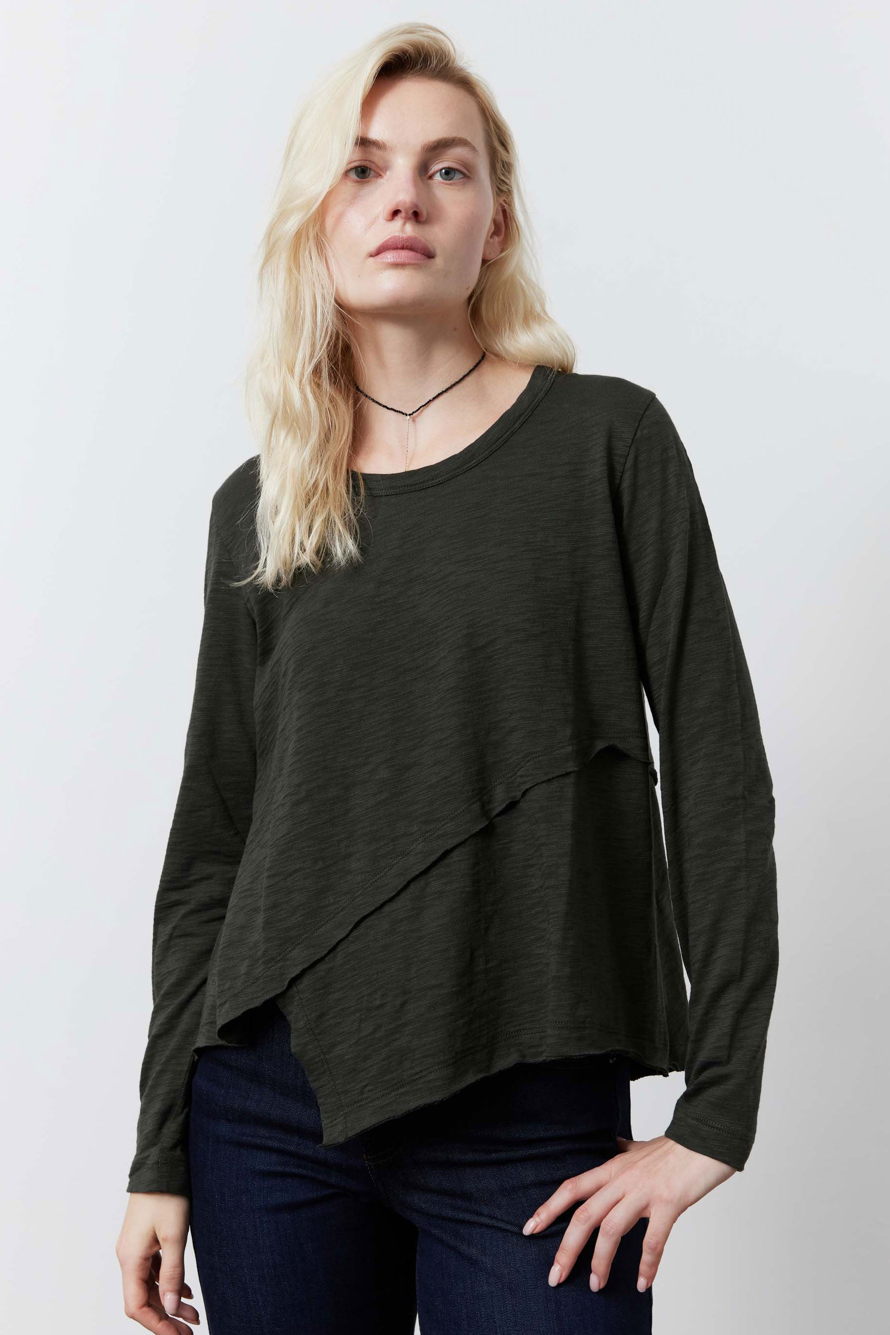 Inner Glow Asymmetric Long Sleeve Top | Forest Shadow – Ruti