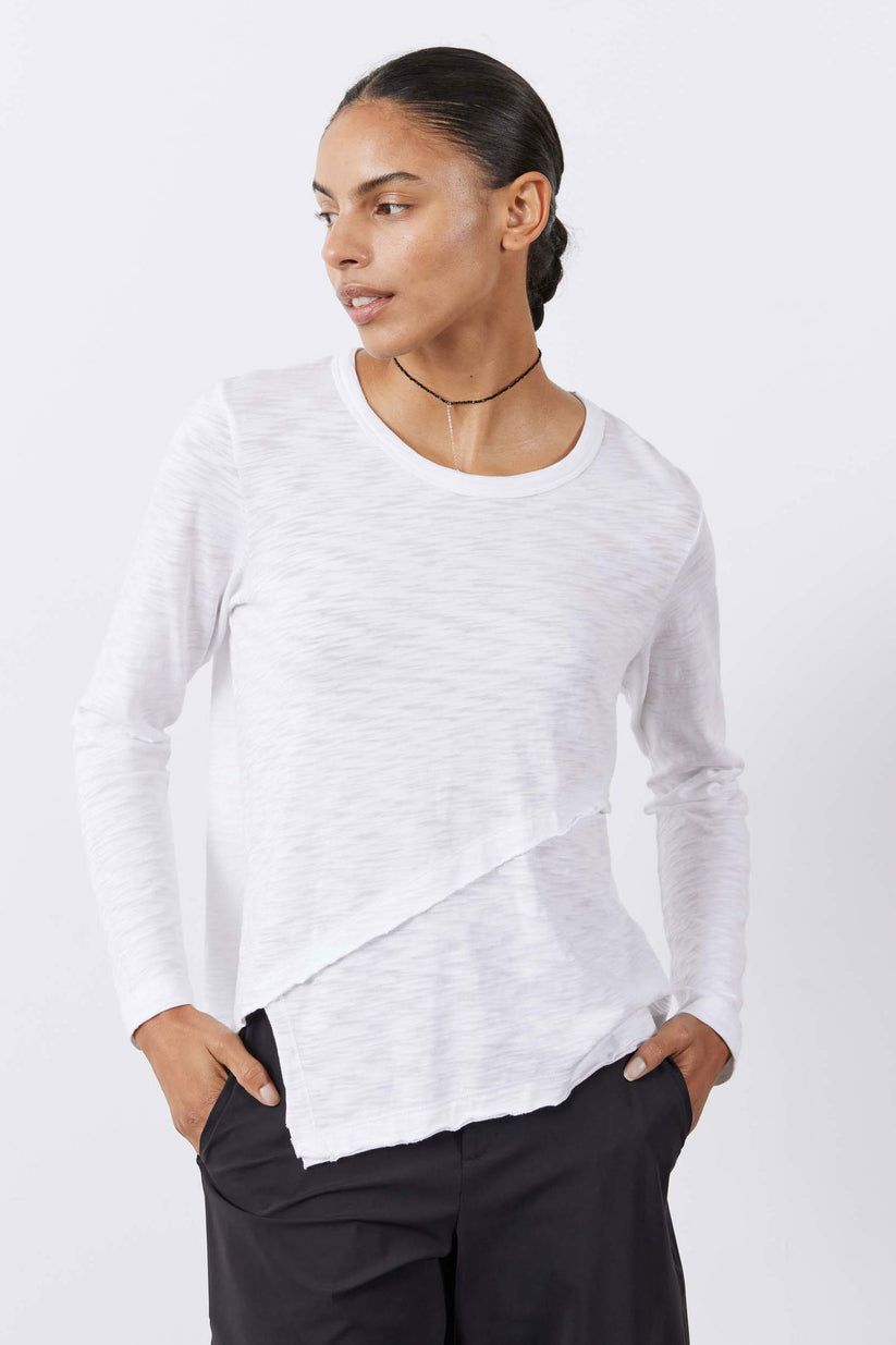 Inner Glow Asymmetric Long Sleeve Top | White – Ruti